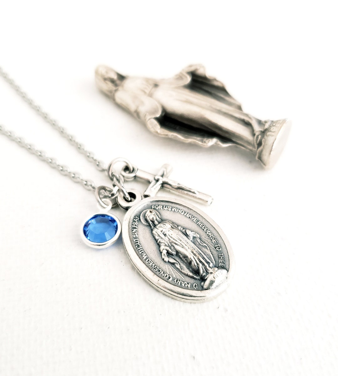 Virgin Mary Necklace Silver Virgin Mary Catholic Virgin Mary Jewelry ...