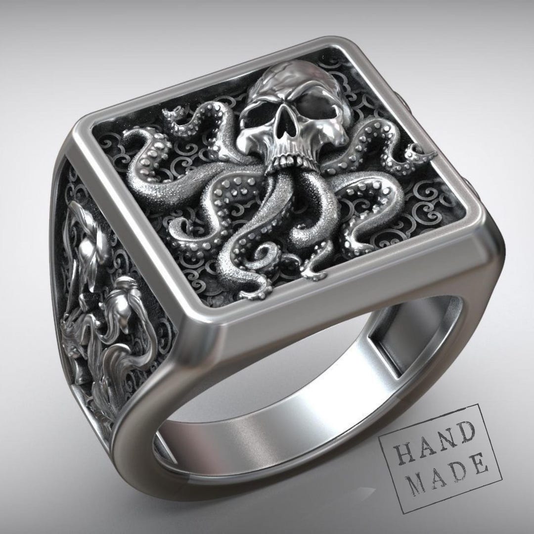 Handmade Octopus Skull Signet Ring: Gothic Kraken Jewelry - Etsy