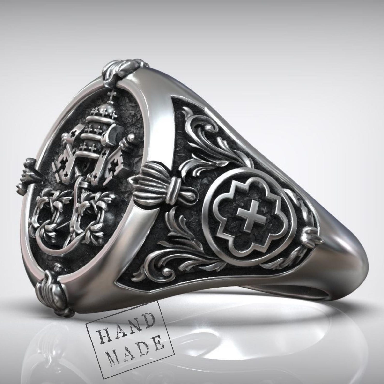 Handmade Sterling Silver Saint Peter Keys Ring, Vatican Christian ...