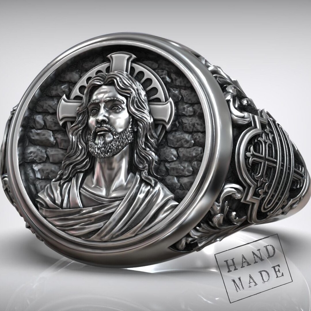 Jesus Christ Ring With Christogram Symbol, 925 Silver Handmade ...