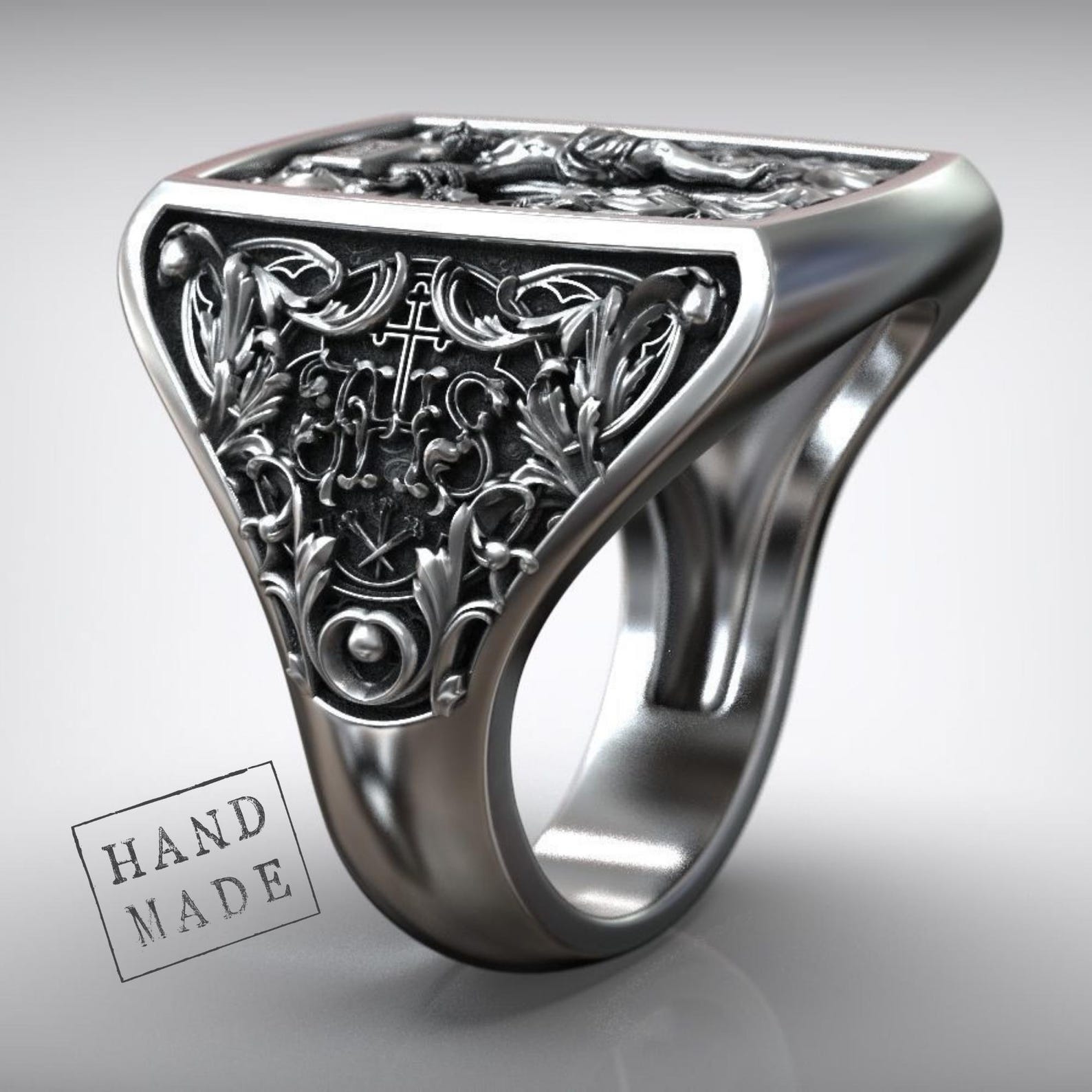 Handmade Jesus Crucifix Ring: Christian Signet Ring for Men - Etsy