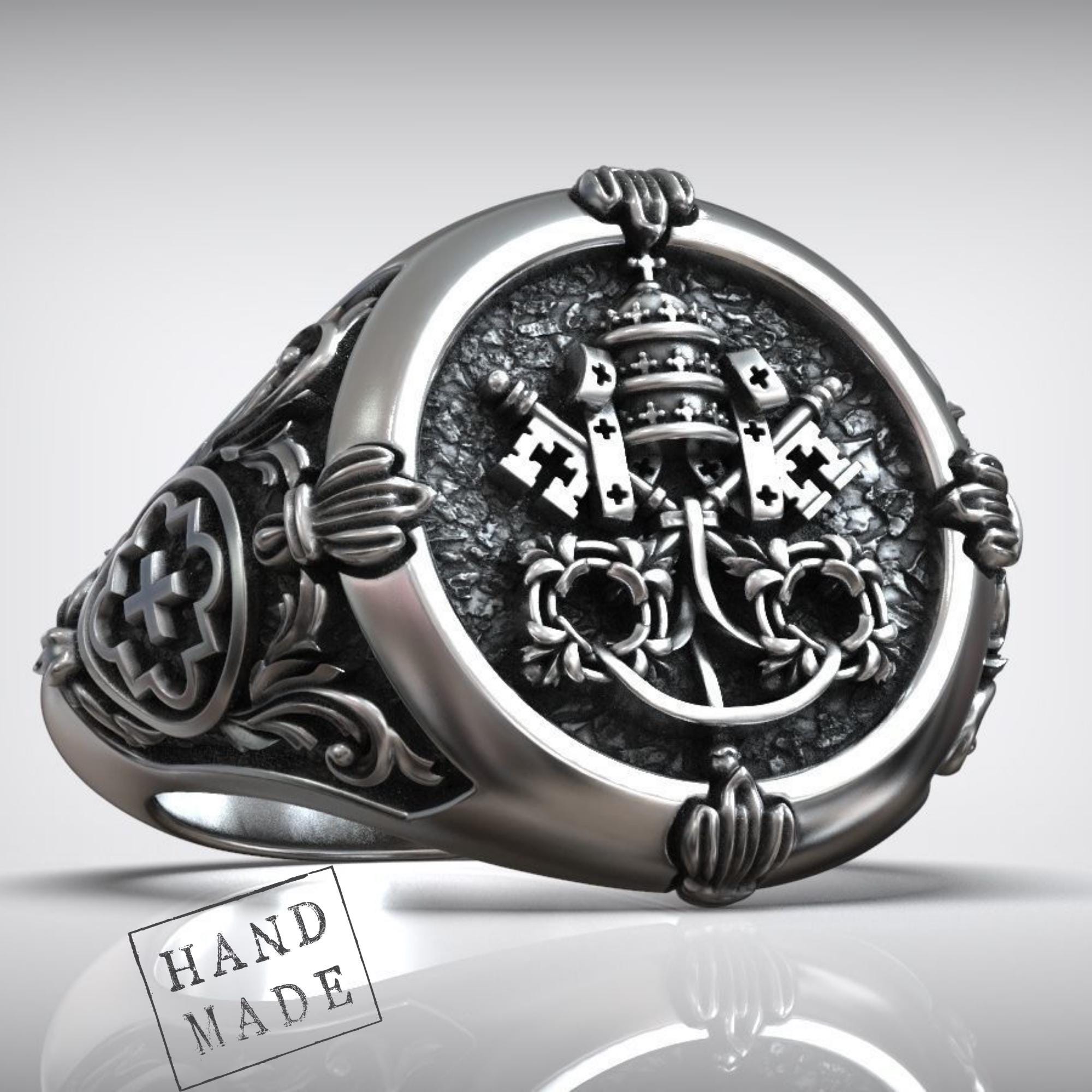 Saint Peter Keys Ring, Vatican Jewelry, Christian Signet, Papal Cross ...