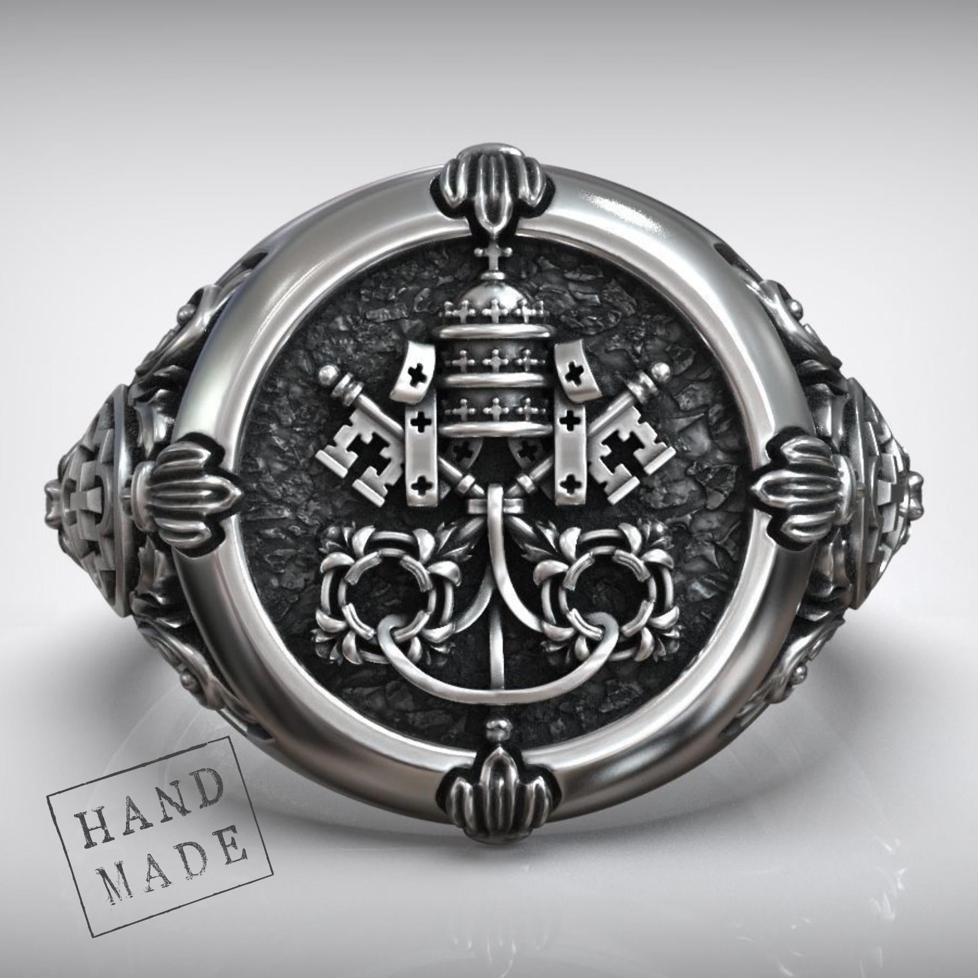 Handmade Sterling Silver Saint Peter Keys Ring, Vatican Christian ...