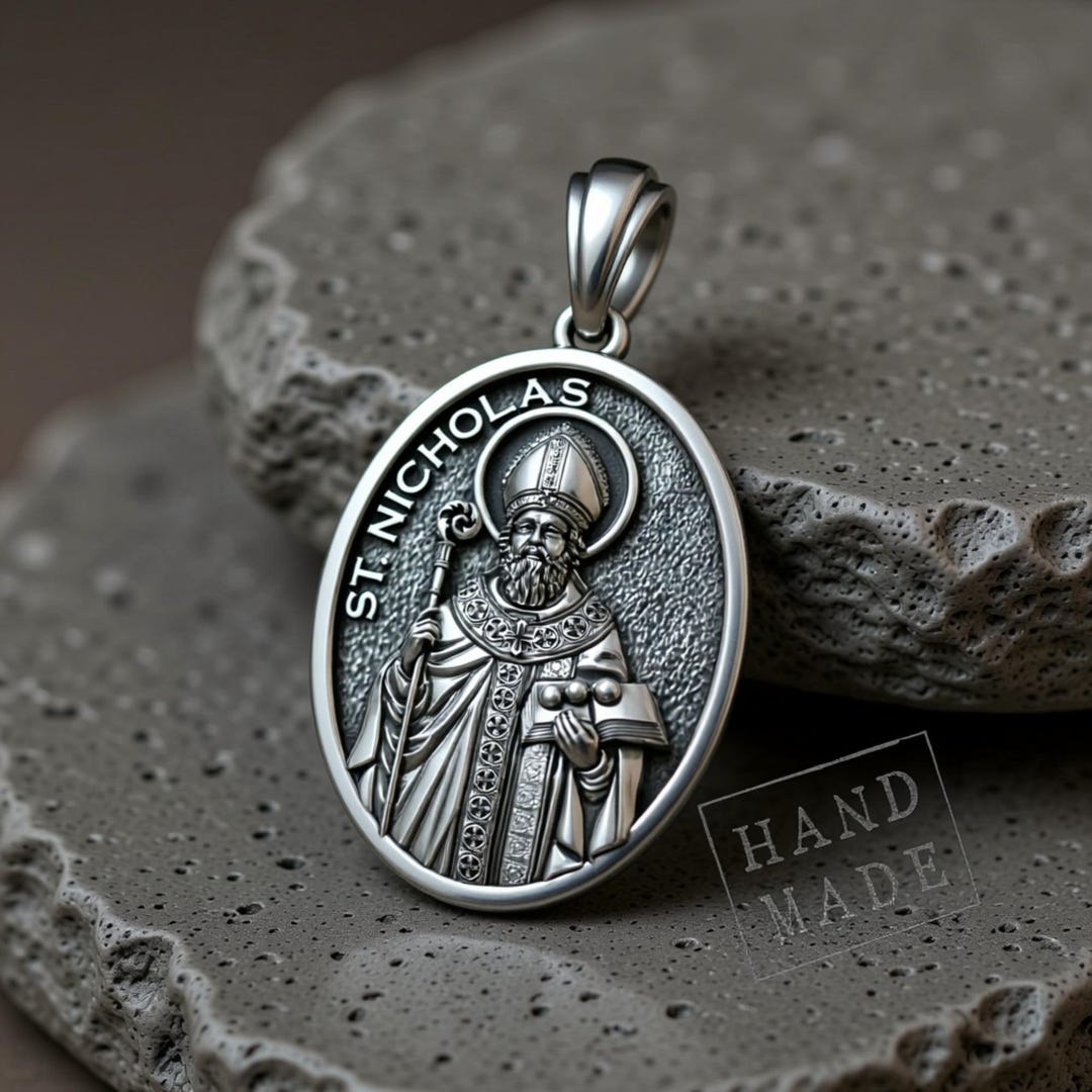 Saint Nicholas Religious Pendant - Sterling Silver Medallion - Etsy