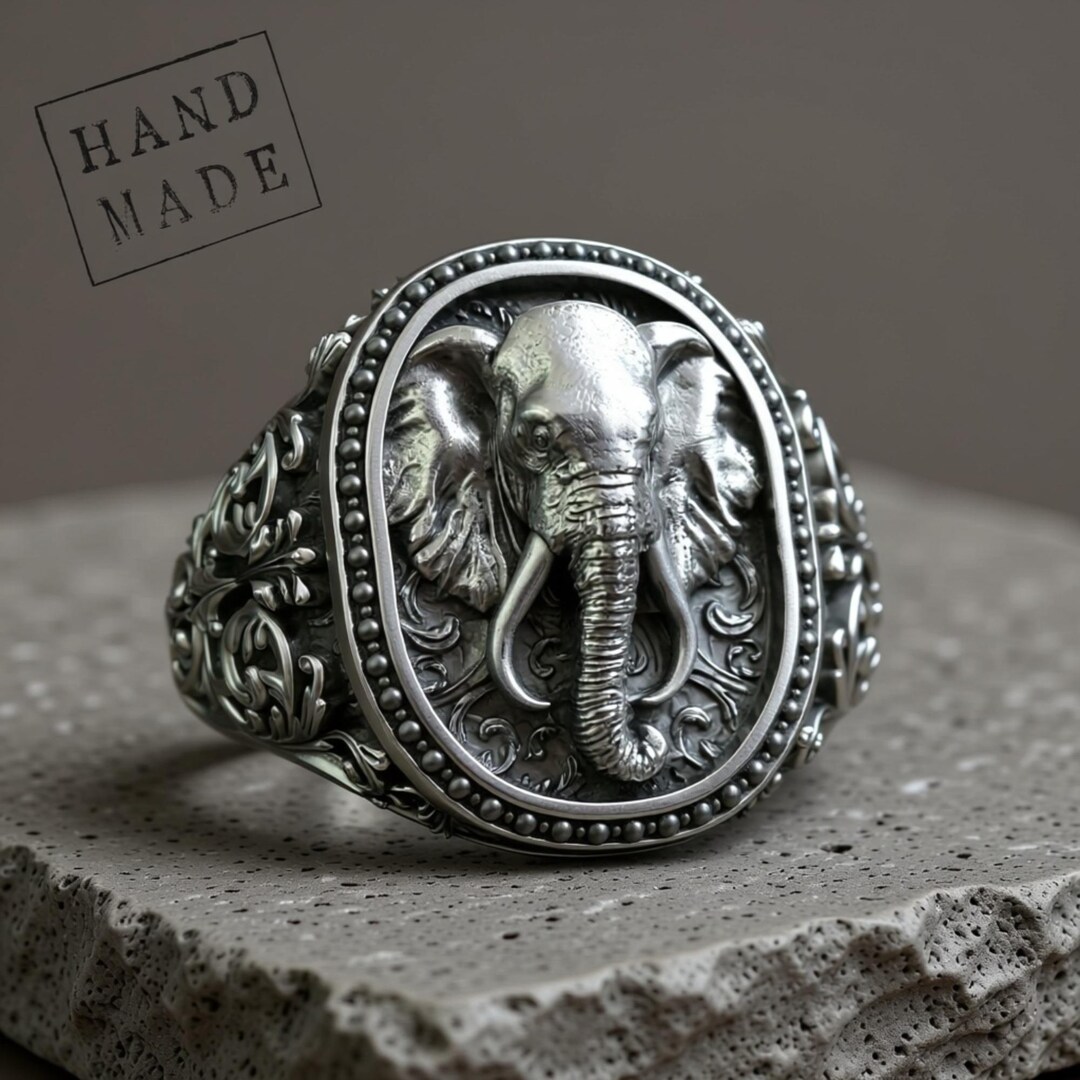Elephant Signet Ring: Tribal Wildlife Motif - Bold Masculine Style - Etsy