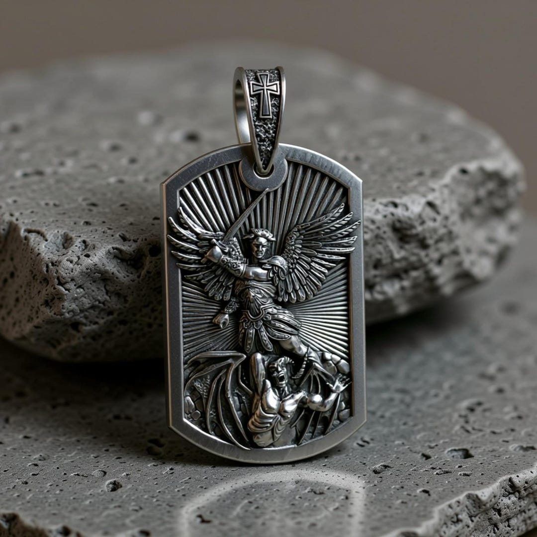 Saint Michael Dog Tag Pendant: Sterling Silver Spiritual Protection - Etsy