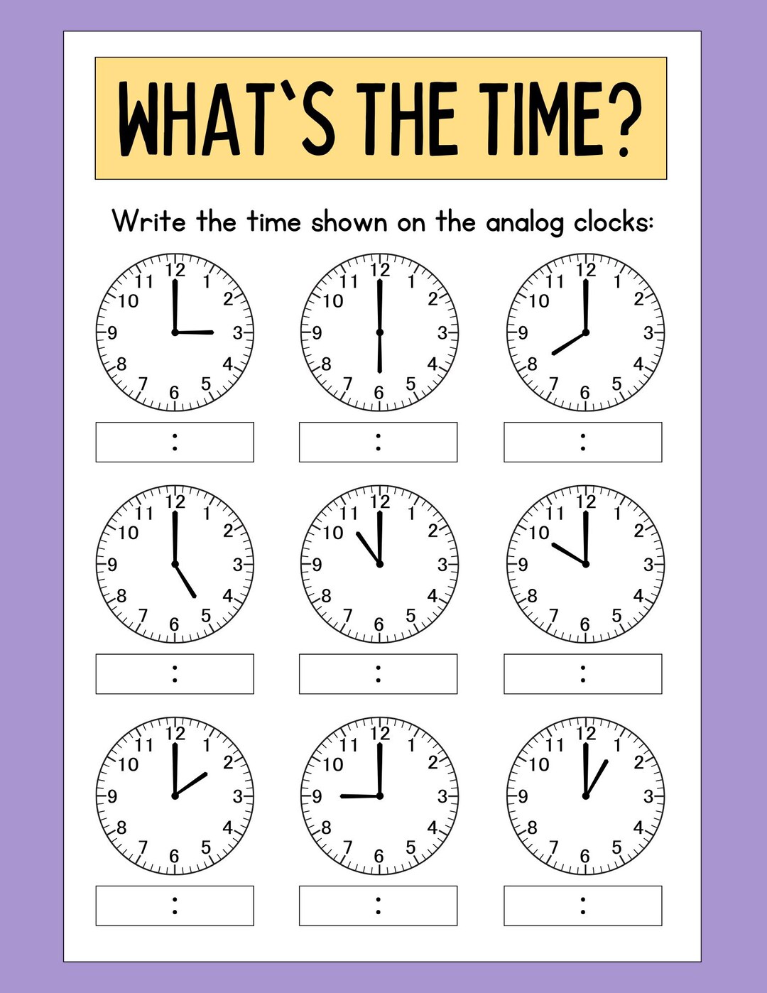 What's the Time Clock Mathematics Worksheet - Etsy