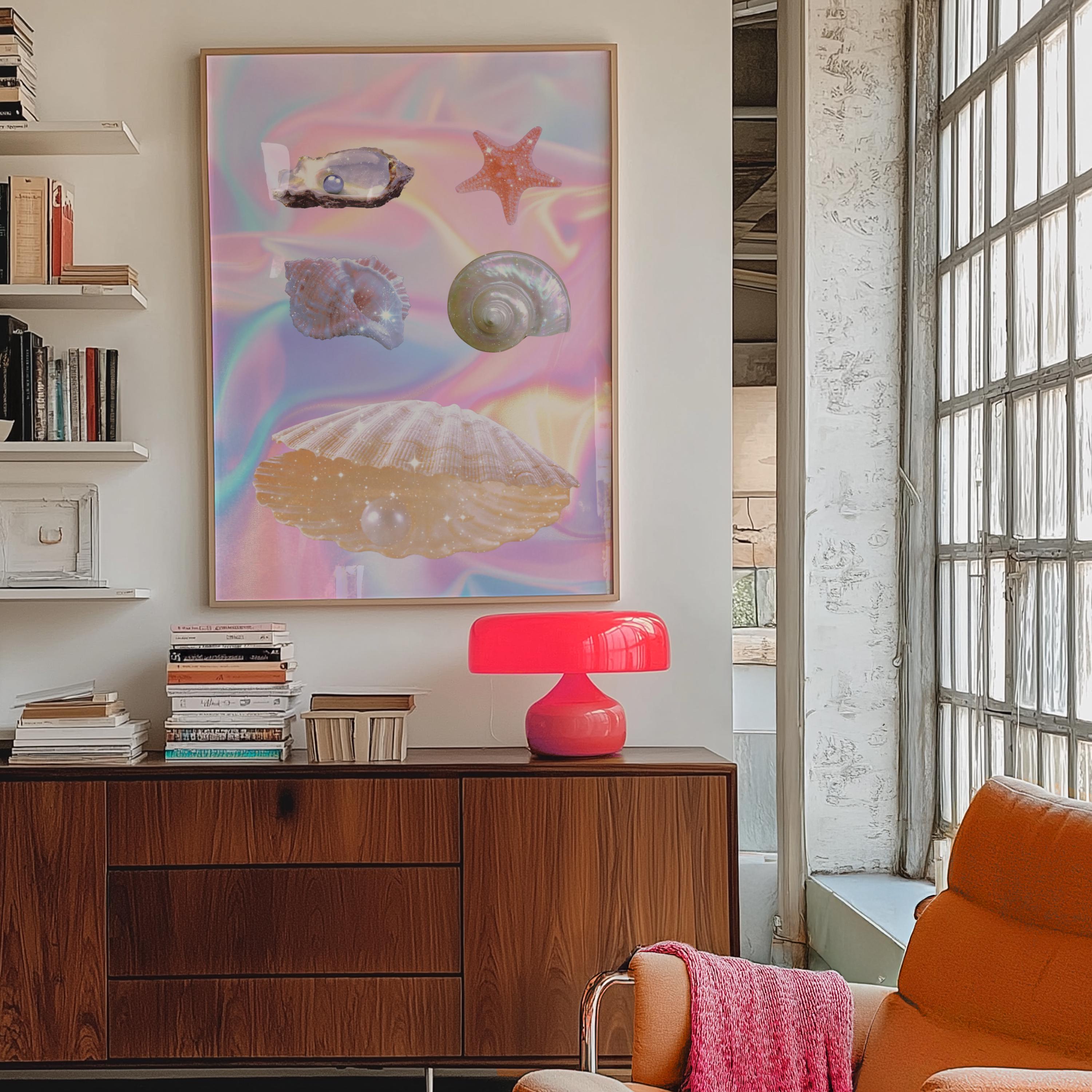 Pastel Seashell Wall Art Sparkle Pearl Ocean Print Aesthetic Digital ...