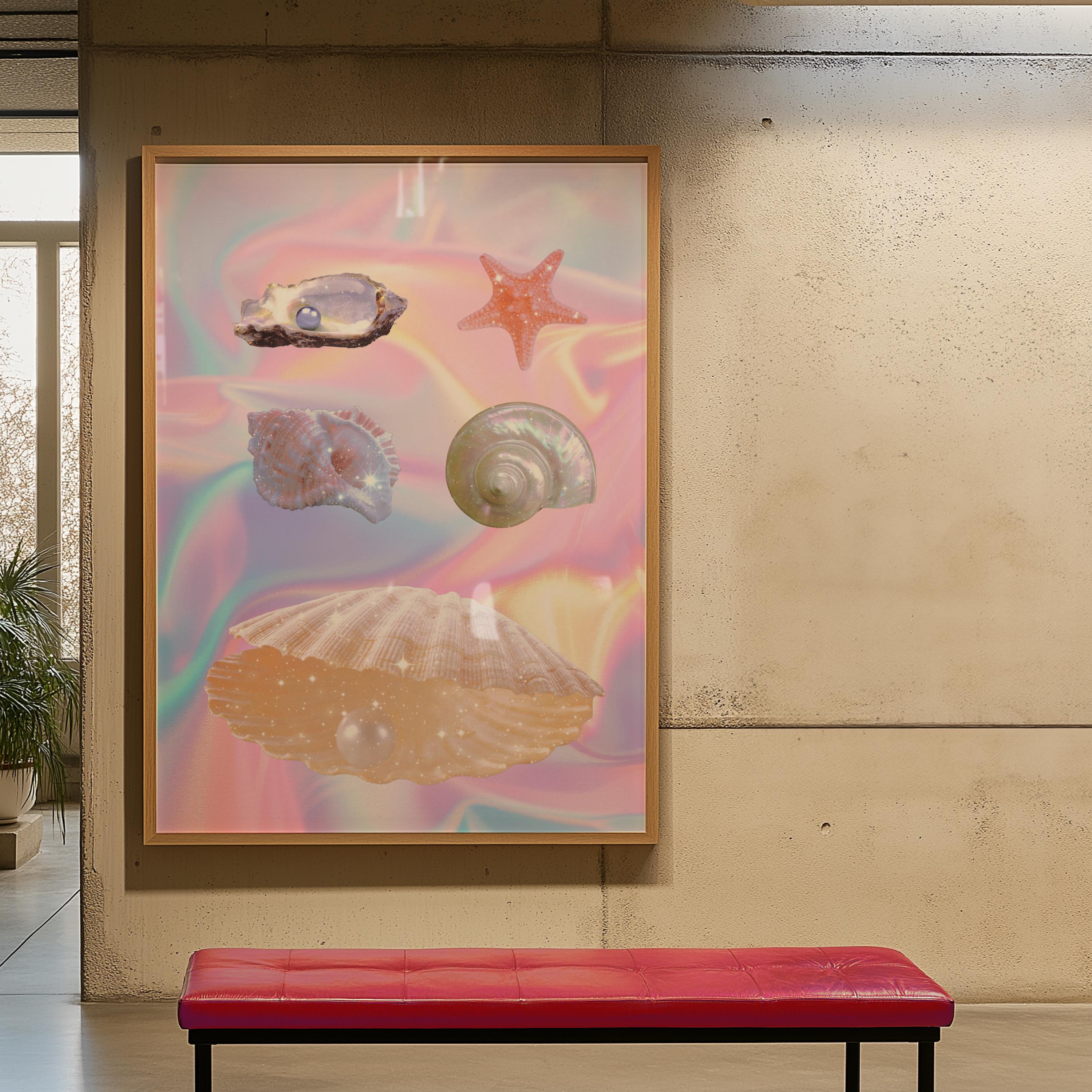 Pastel Seashell Wall Art Sparkle Pearl Ocean Print Aesthetic Digital ...