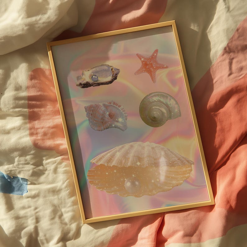 Pastel Seashell Wall Art Sparkle Pearl Ocean Print Aesthetic Digital ...