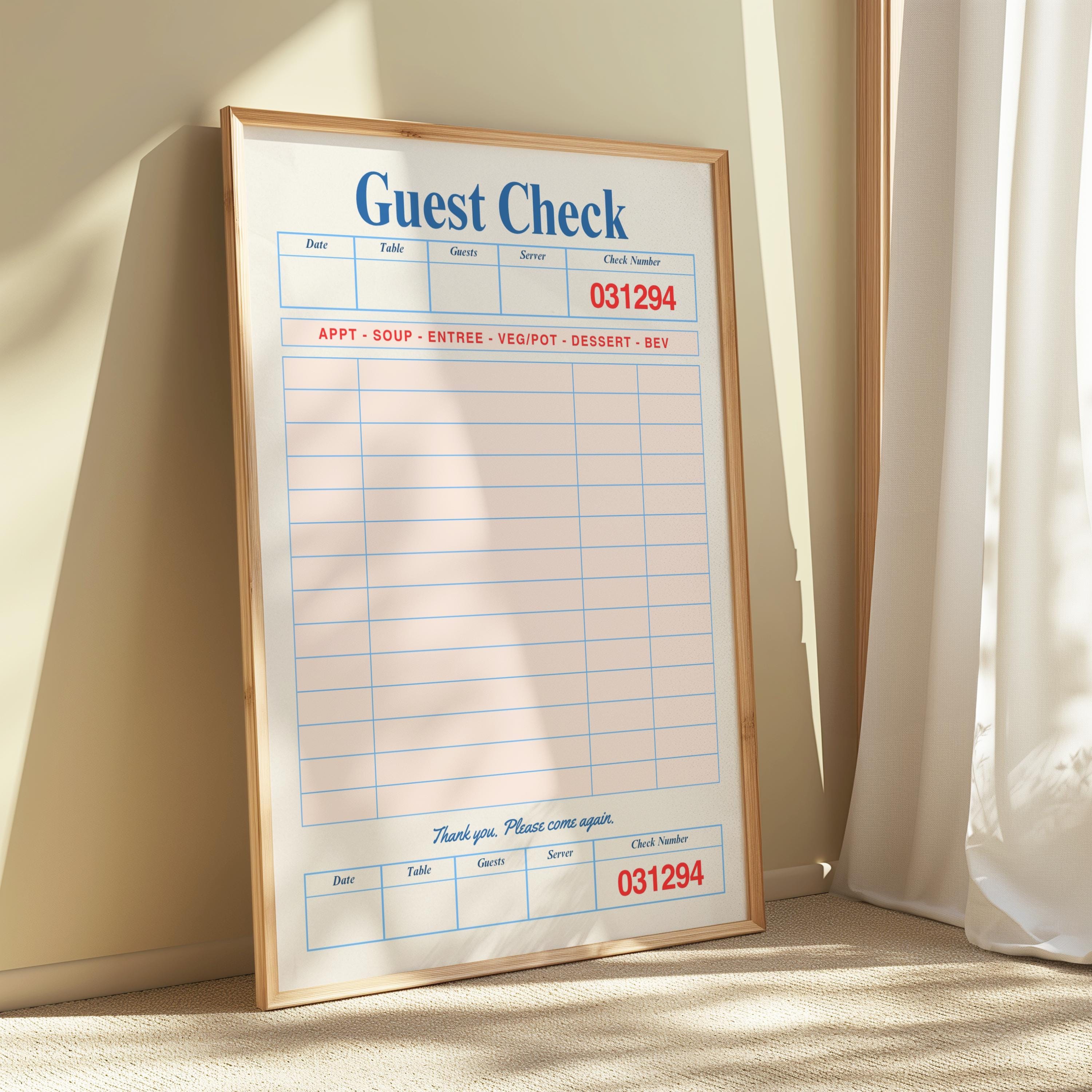Retro Diner Guest Check Printable: Kitchen Art, Journal Notepad ...