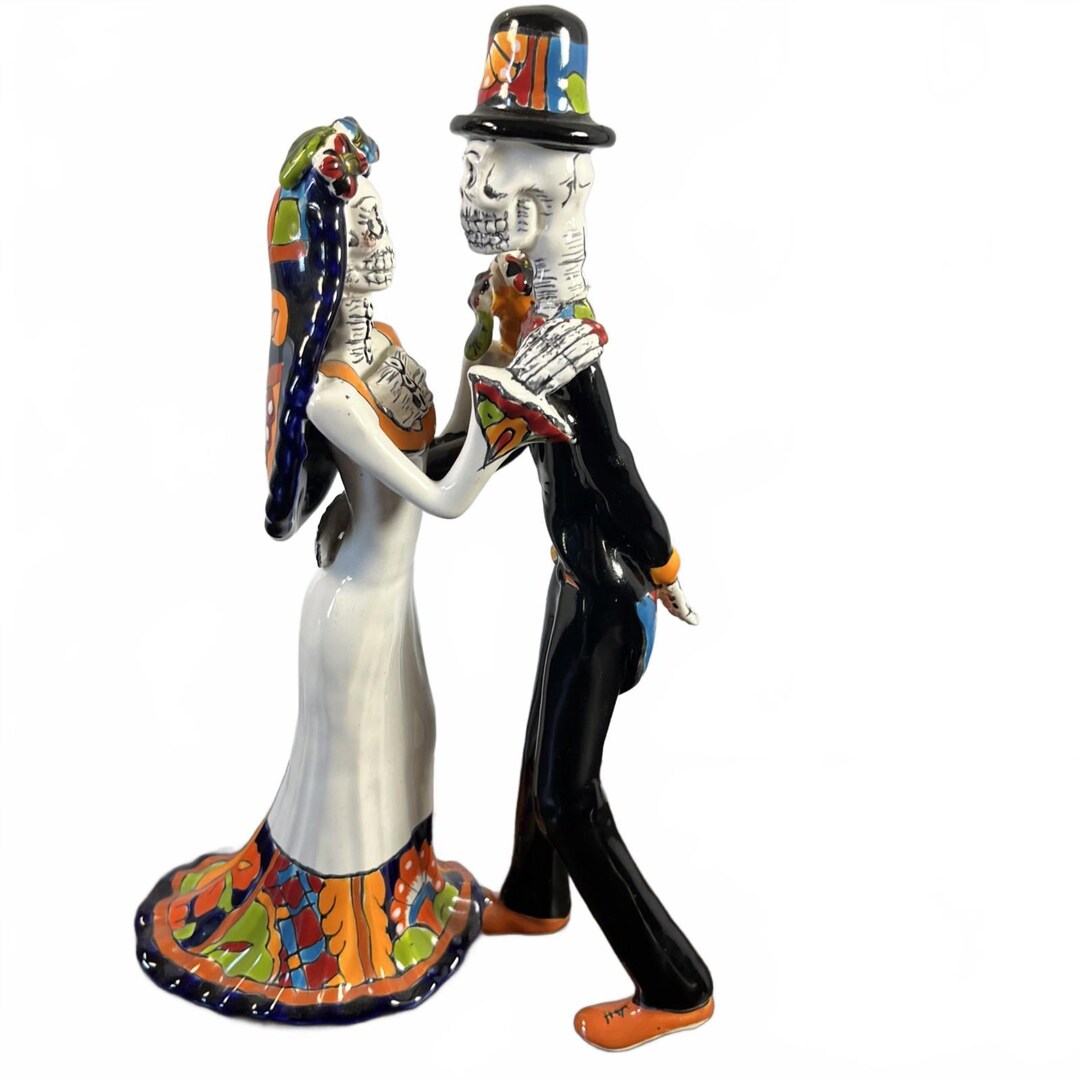 12” Couple BRIDE & GROOM CATRINA Mexican Talavera Day of the Dead ...