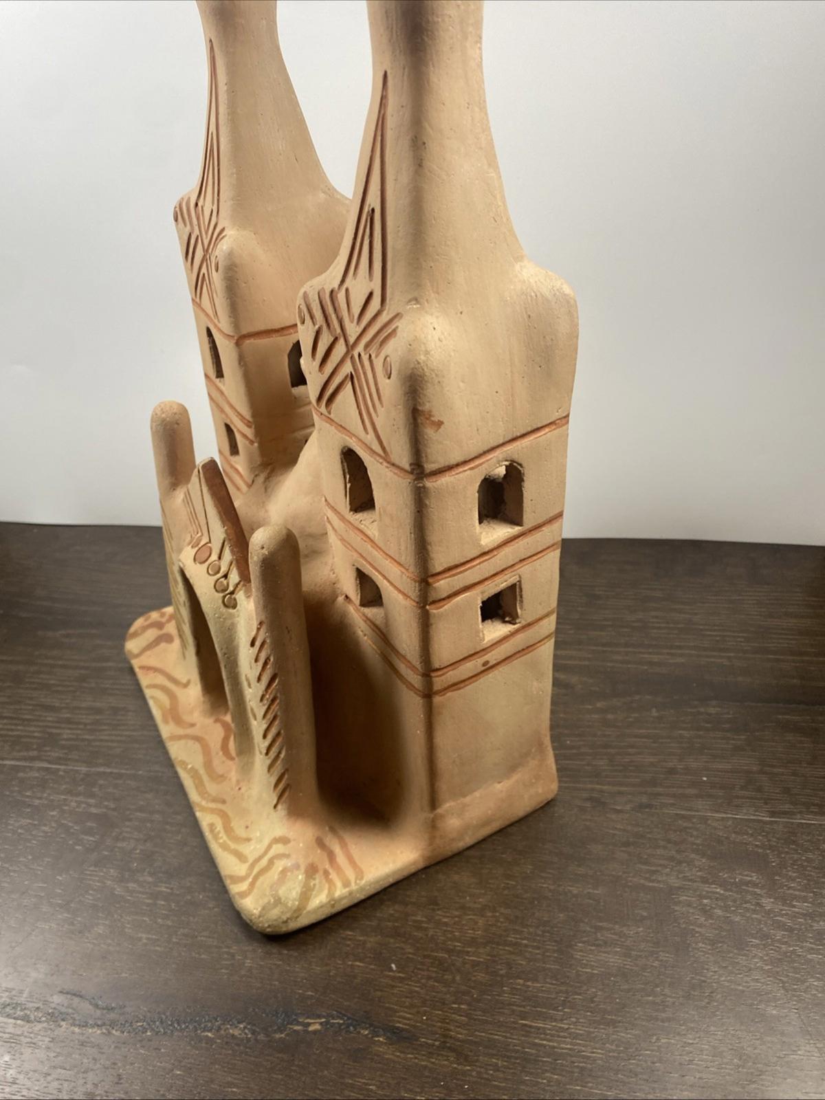 Mexican Folk Art Terra Cotta Pottery Vintage Clay Mission Church Large ...