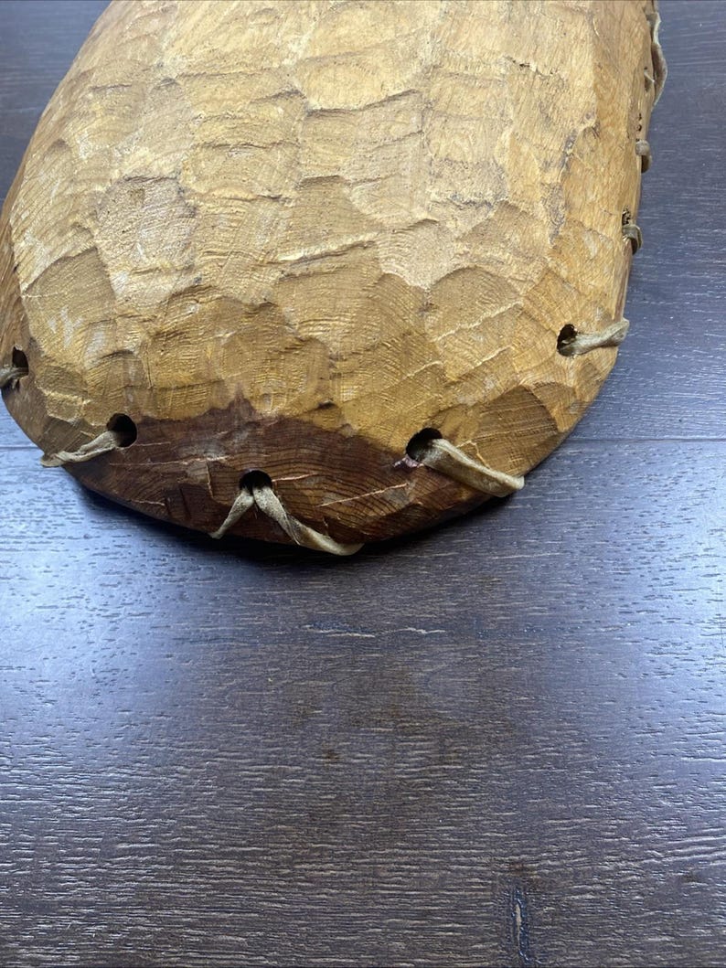 Vintage Carved Wooden Dough Bowl Wood Trencher W/ Rawhide Edging - 13.5 ...
