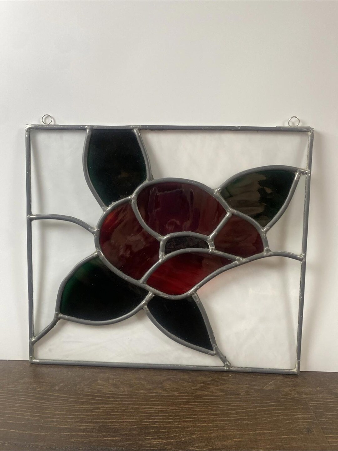 Rose Hanging Stained Glass Window Panel 11.5x10 Slag - Etsy