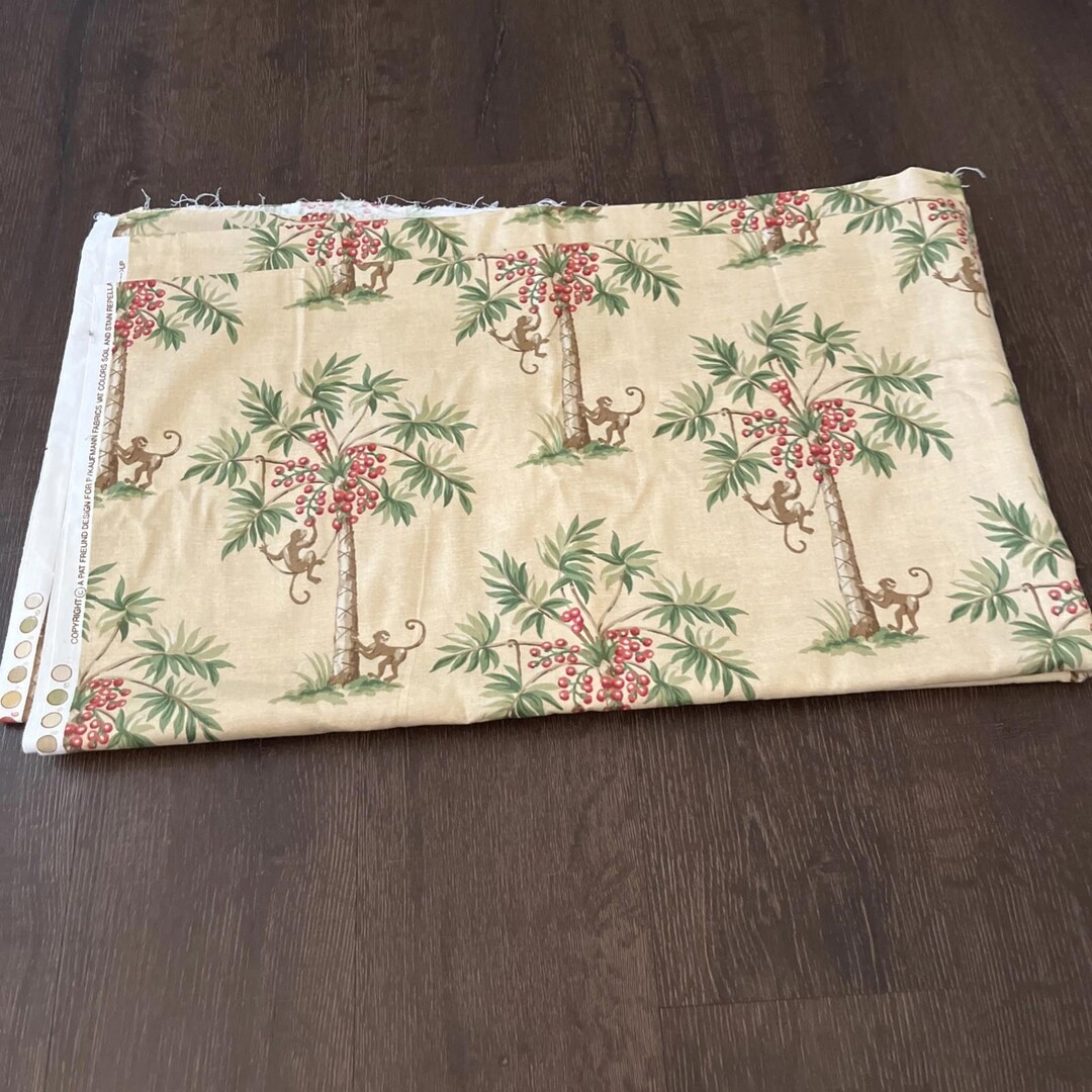 P Kaufmann Pat Freund Palm Tree Monkey Cream Cotton Fabric 56”x128 Long ...