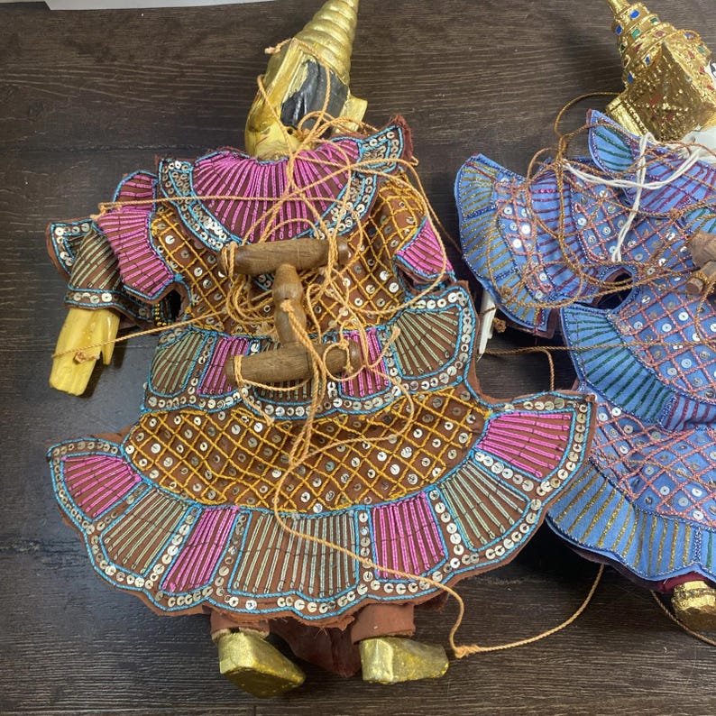Thai Marionette String Puppet Vintage Wooden Asian Handmade Dress Lot 2 ...