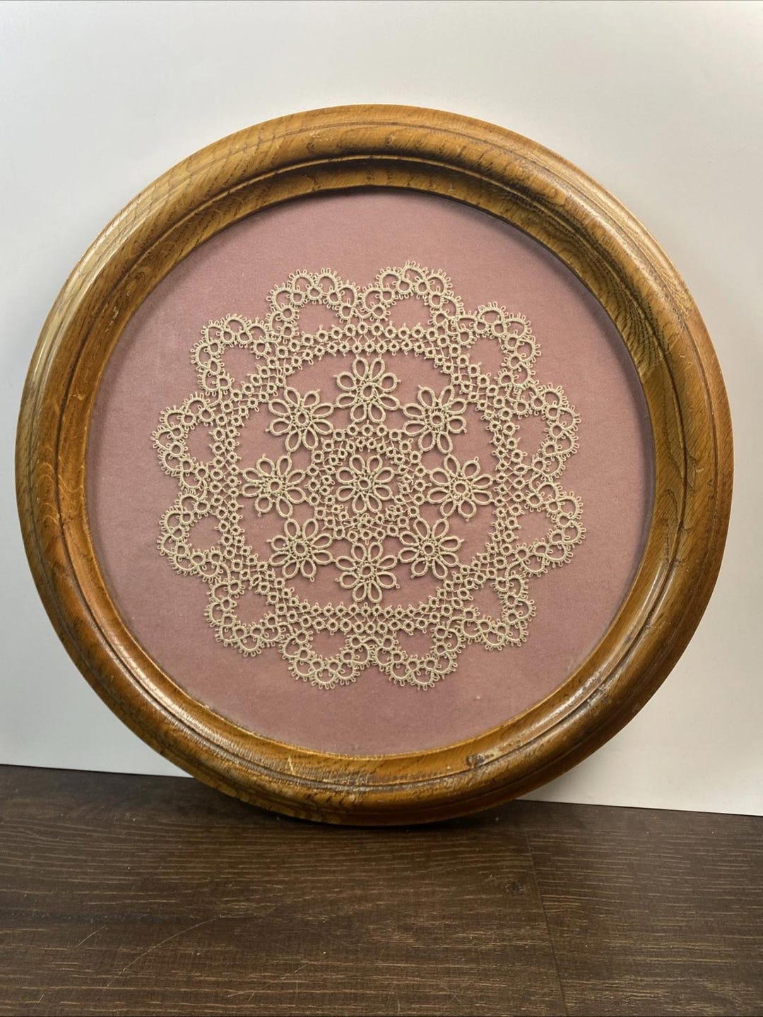 Tatted Doilies 14” Inch Round Framed Vintage Oak - Etsy