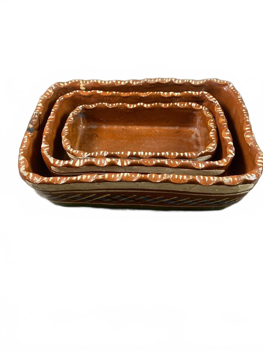 Vintage Set of 3 Handmade & Painted Mexican Red Clay Baking Dishes - Etsy
