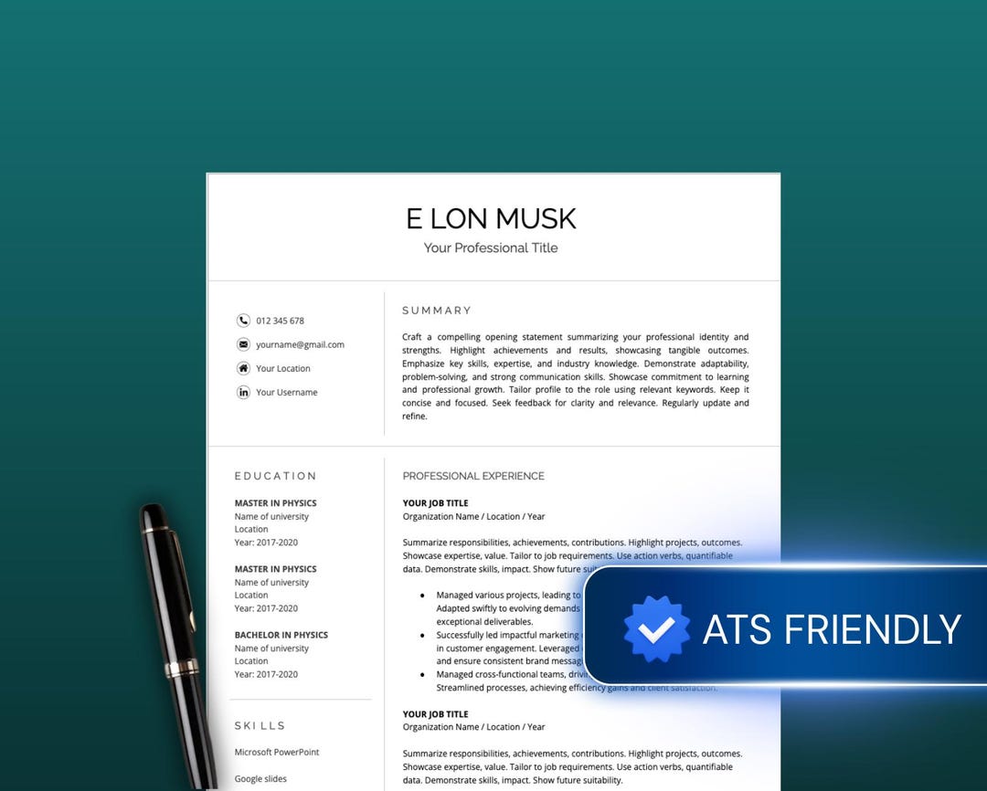 ATS Friendly Resume Template for Microsoft Word and Google Docs, Cover ...