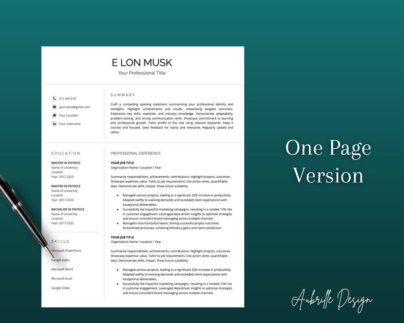 ATS Friendly Resume Template for Microsoft Word and Google Docs, Cover ...