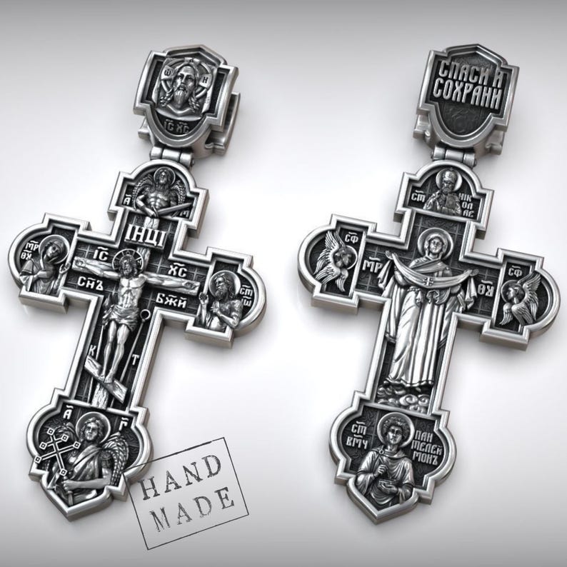 Orthodox Cross Necklace: Slavic Design Sterling Silver - Handmade ...