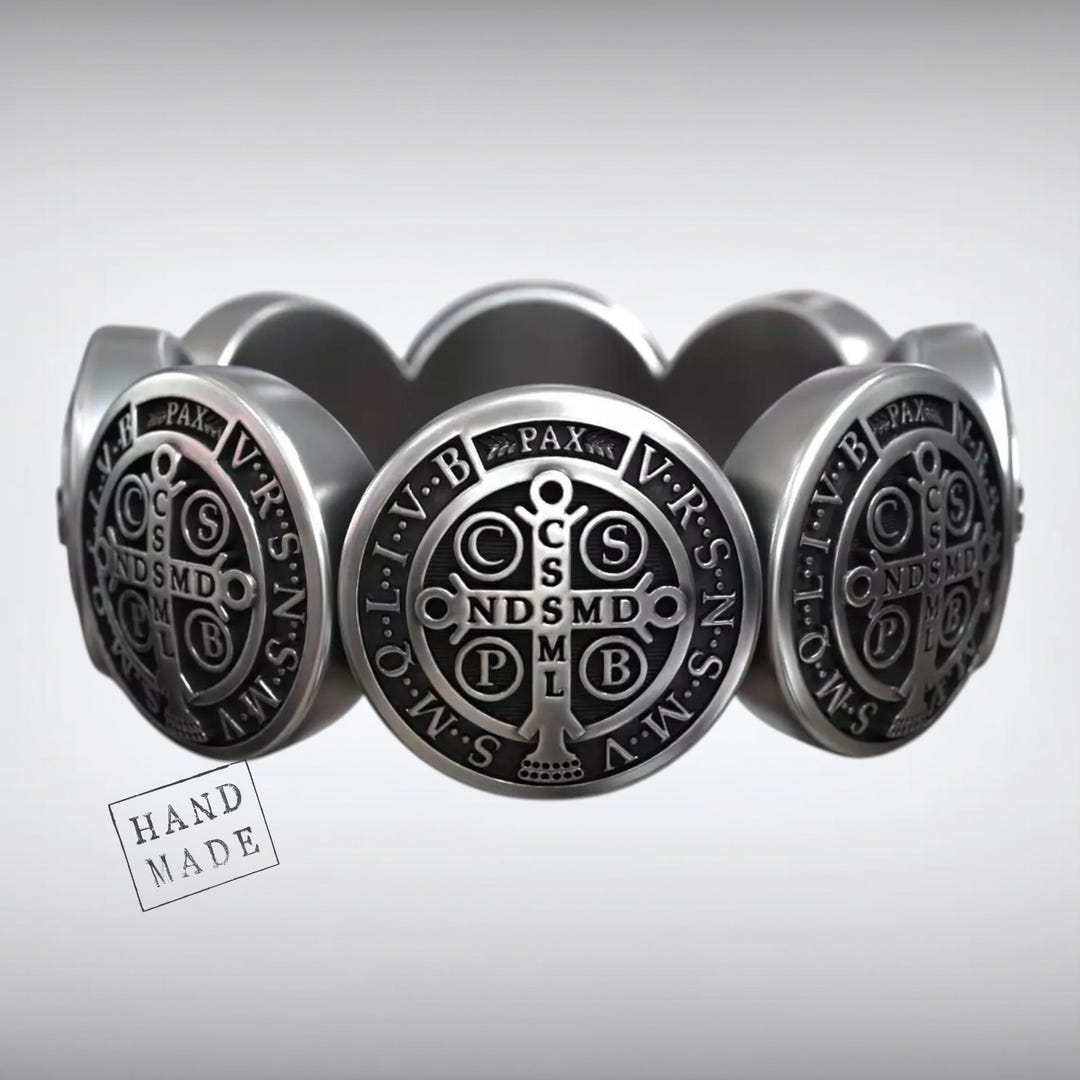 Saint Benedict Medal Ring – Handmade Pax Cross Ring in Oxidized Silver ...