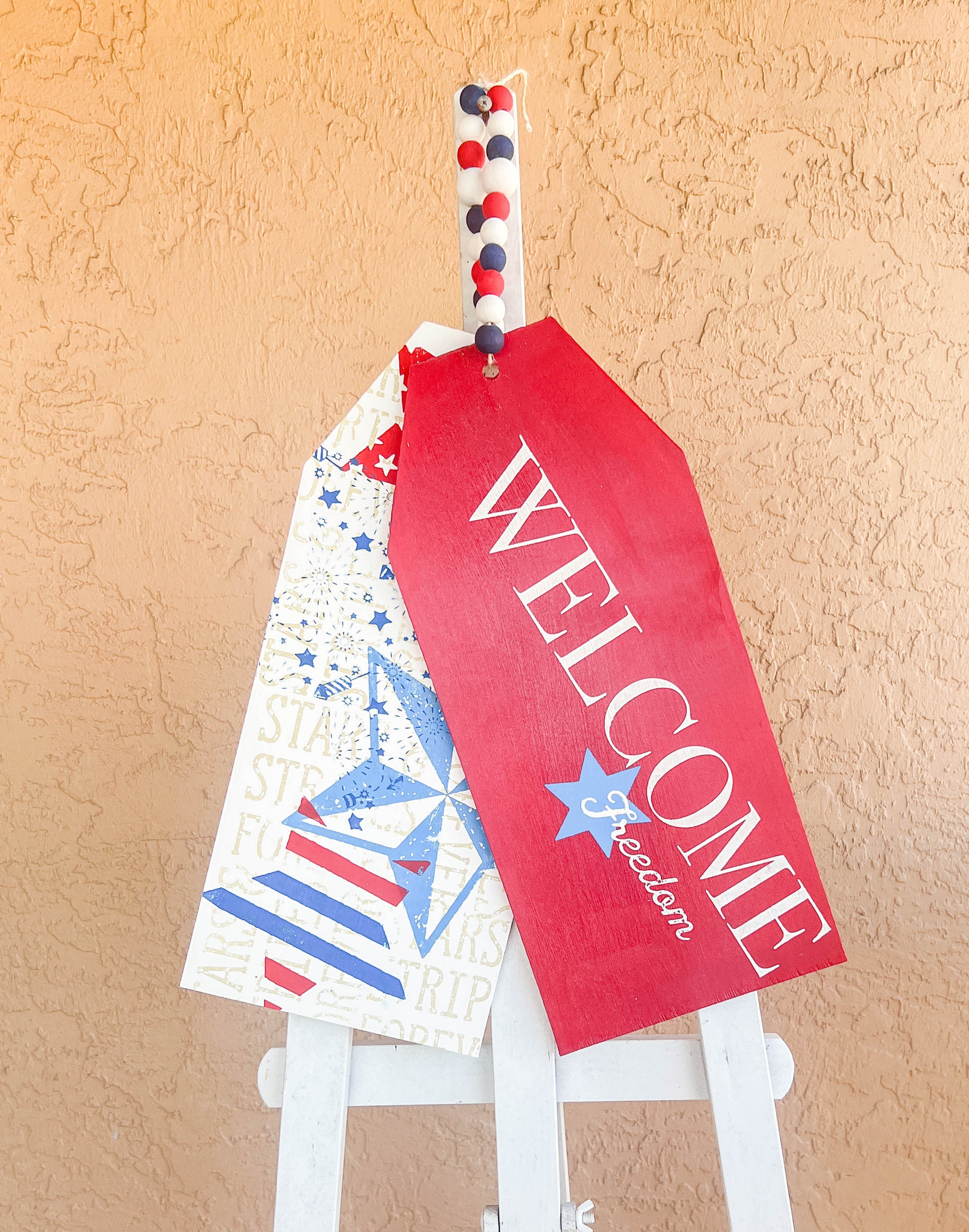 Red White and Blue, Patriotic Door Tag, 4th of July Decor, Red With and ...
