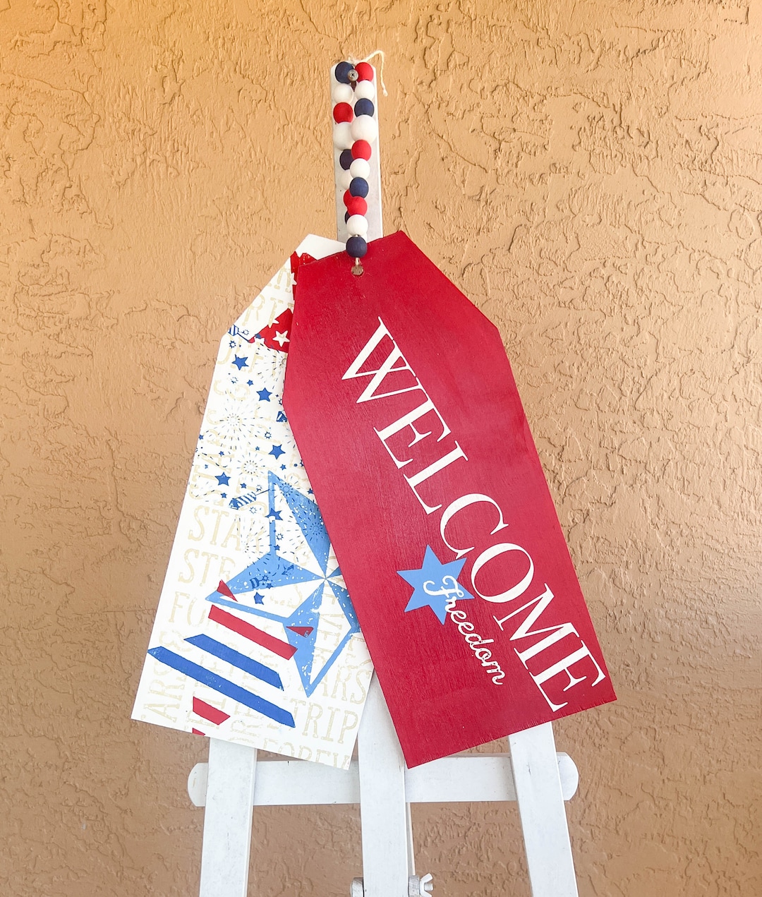 Red White and Blue, Patriotic Door Tag, 4th of July Decor, Red With and ...
