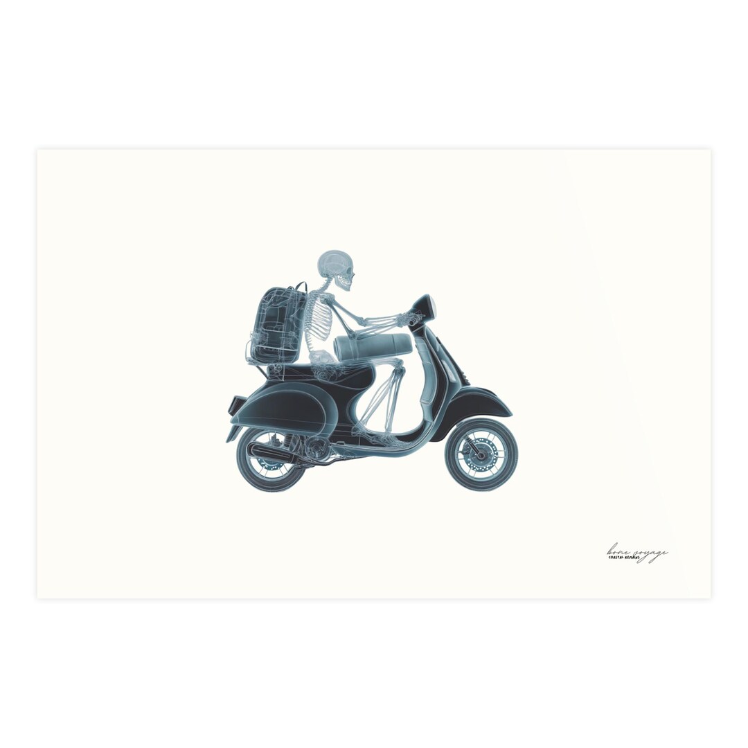 Bone Voyage: Skeleton Vespa X-ray Poster, Retro Beach Travel Wall Art ...