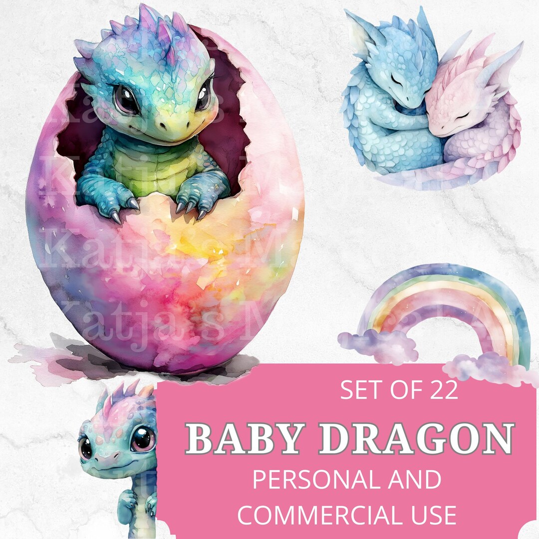 Dragon Egg Clipart, Baby Dragon Clipart BUNDLE, Watercolor Dragon PNG ...