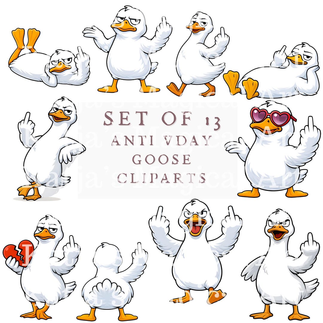 Anti Vday Goose PNG Bundle - Set of 13 Goose Middle Finger PNG ...