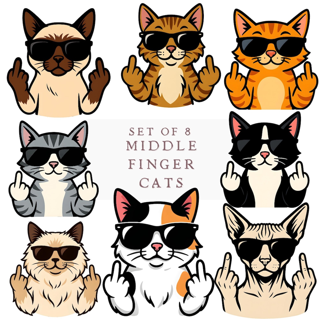 Middle Finger Cat Clipart Bundle: Sarcastic Swear Pngs (digital ...