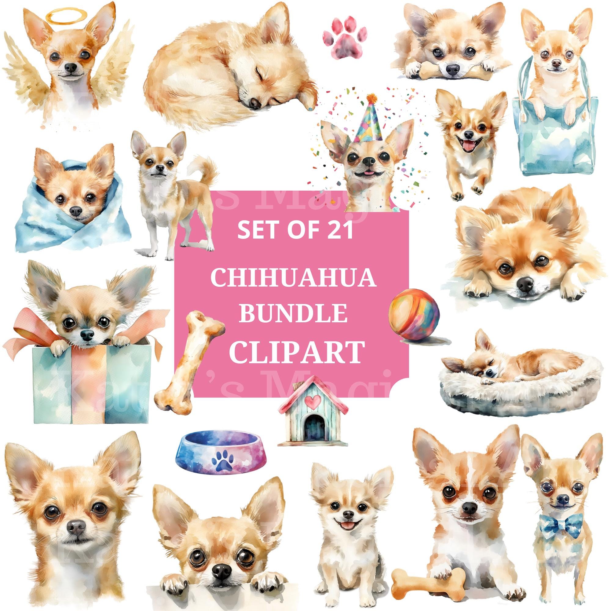 Watercolor Chihuahua Clipart Bundle: Happy Dog Pngs (digital Download ...