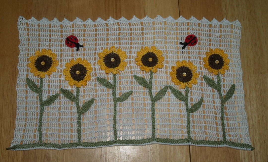 Fence With Flowers and Bees or Sunflowers -ladybugs Crochet Doily ...