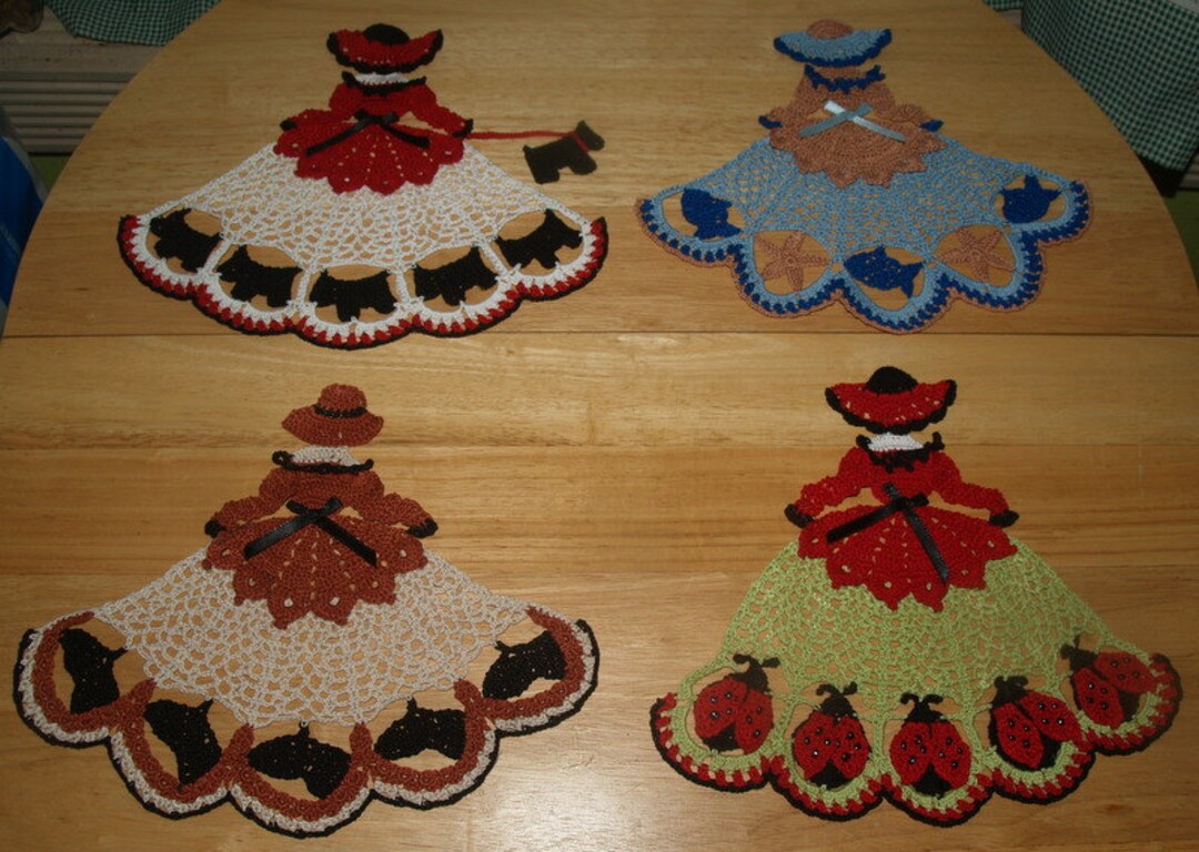 4 Crochet Doily Girl Pattern Lot 2 - Ladybugs-horses-scottie Dogs ...
