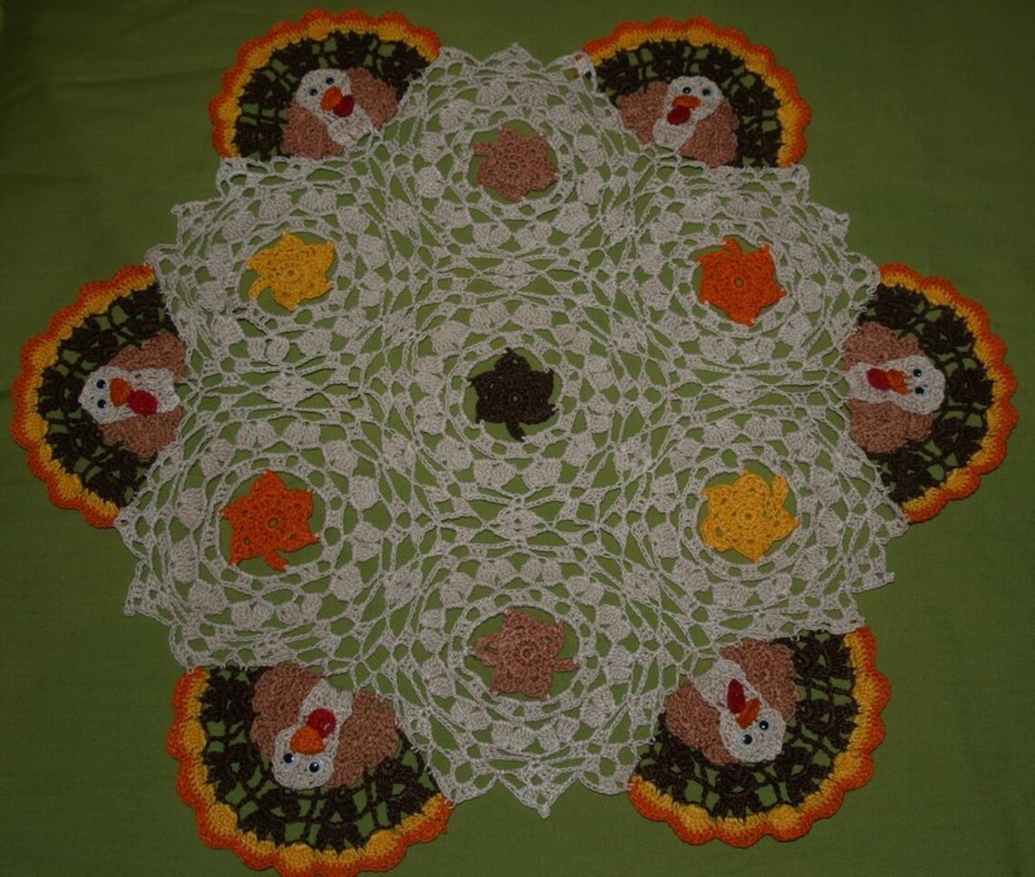 Thanksgiving Turkey's and Leaves Crochet Doily Pattern - Etsy