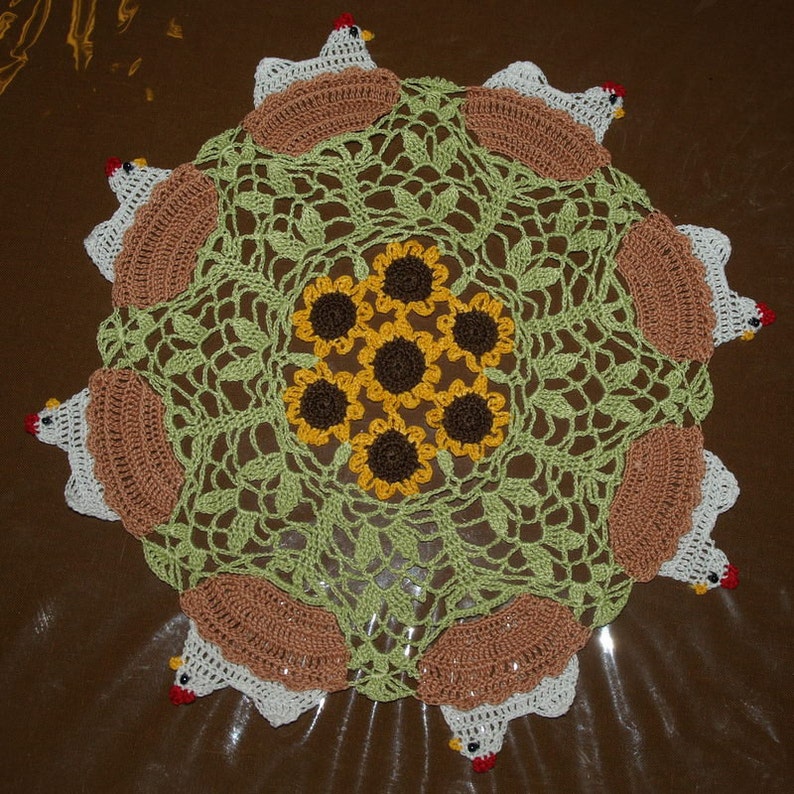 Crochet Chicken - Hen on Nest and Sunflower Doily Pattern - Etsy