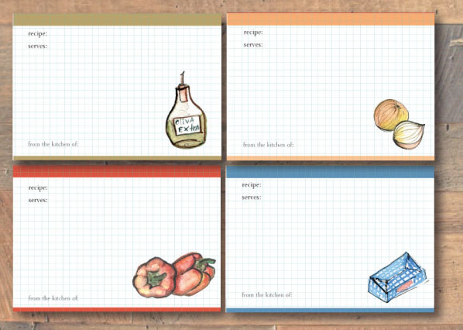 Recipe Cards , 8 Watercolors Design Recipe Cards, Printable File PDF ...