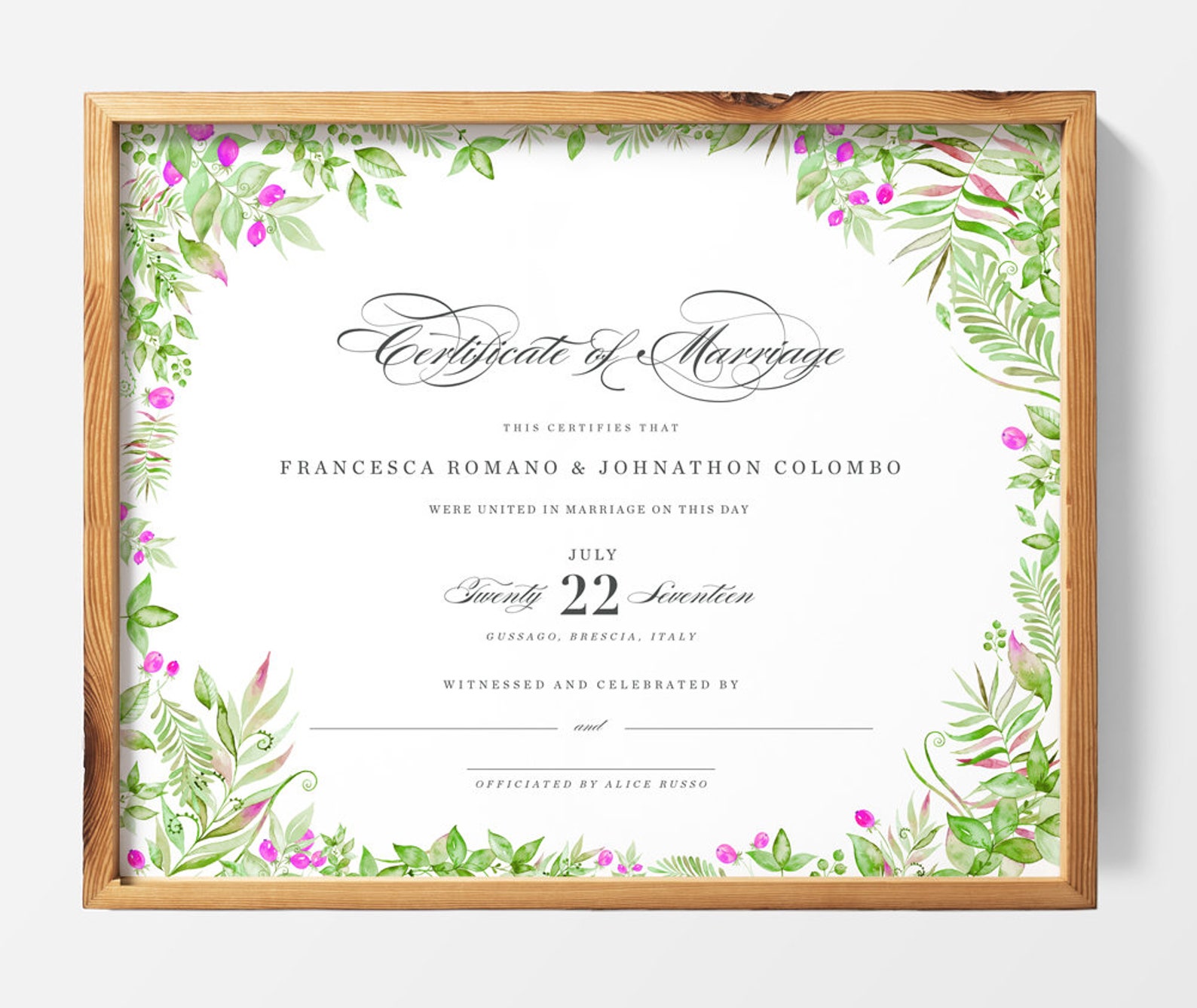 PRINTED | Custom Marriage Certificate, Wedding Certificate, Quaker ...