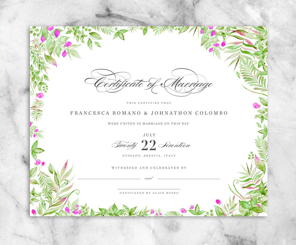 PRINTED | Custom Marriage Certificate, Wedding Certificate, Quaker ...