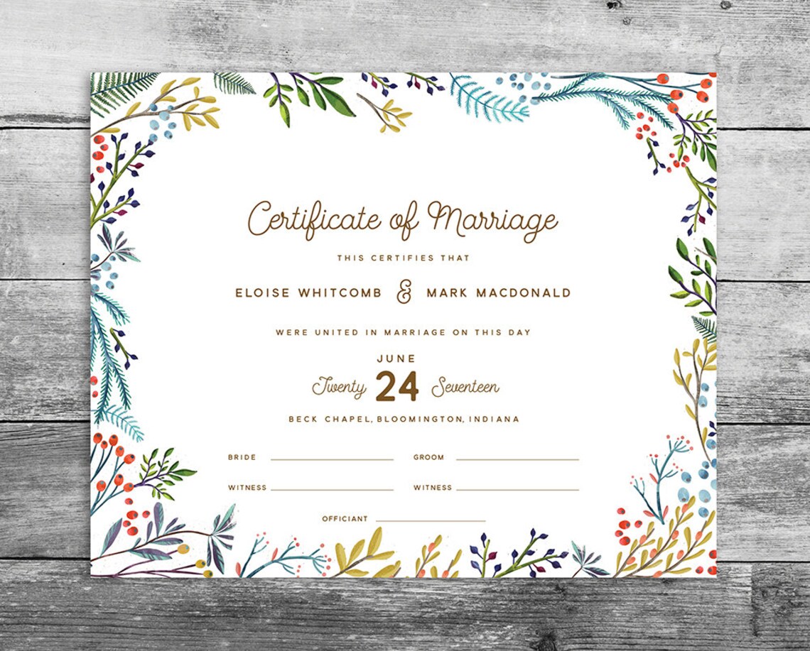 PRINTED | Custom Marriage Certificate, Wedding Certificate, Wedding ...