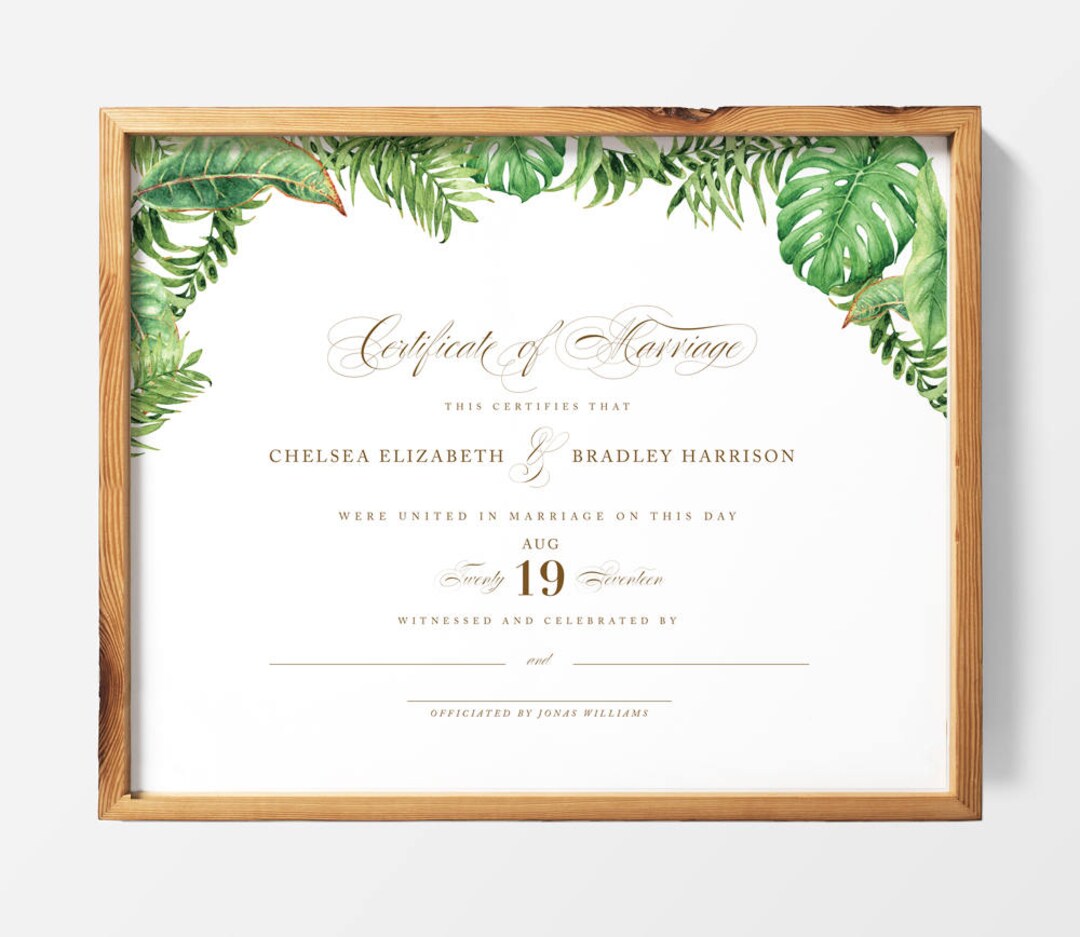 PRINTABLE | Customized Marriage Certificate, Digital File, Wedding ...
