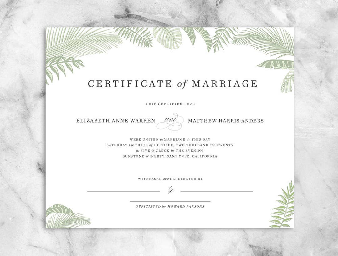 PRINTED | Custom Marriage Certificate, Wedding Certificate, Wedding ...