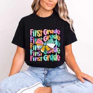 Colorful First Grade Shirt for Kids – Back to School Rainbow Bow Tee ...