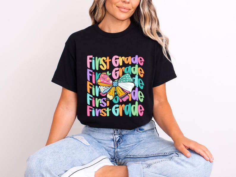 Colorful First Grade Shirt for Kids – Back to School Rainbow Bow Tee ...