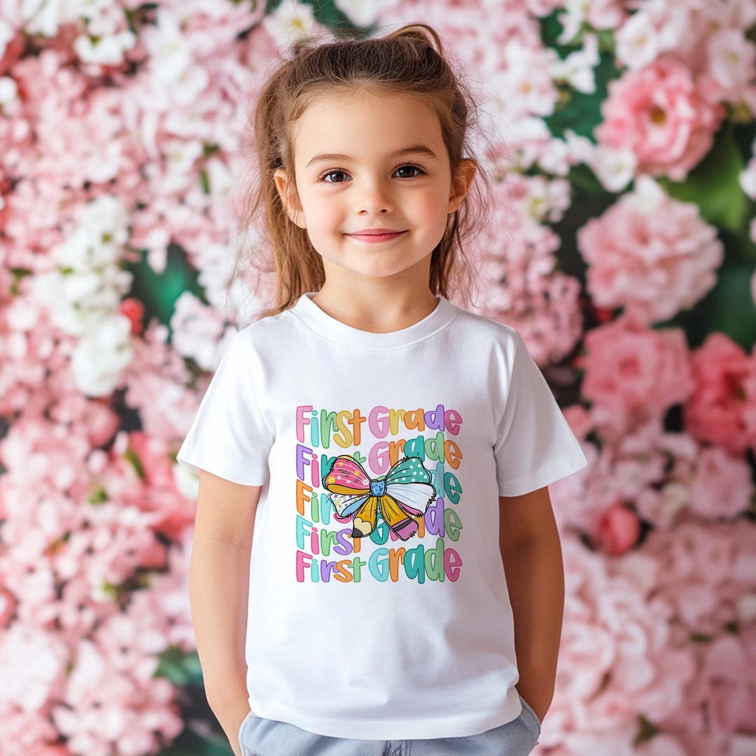 Colorful First Grade Shirt for Kids – Back to School Rainbow Bow Tee ...