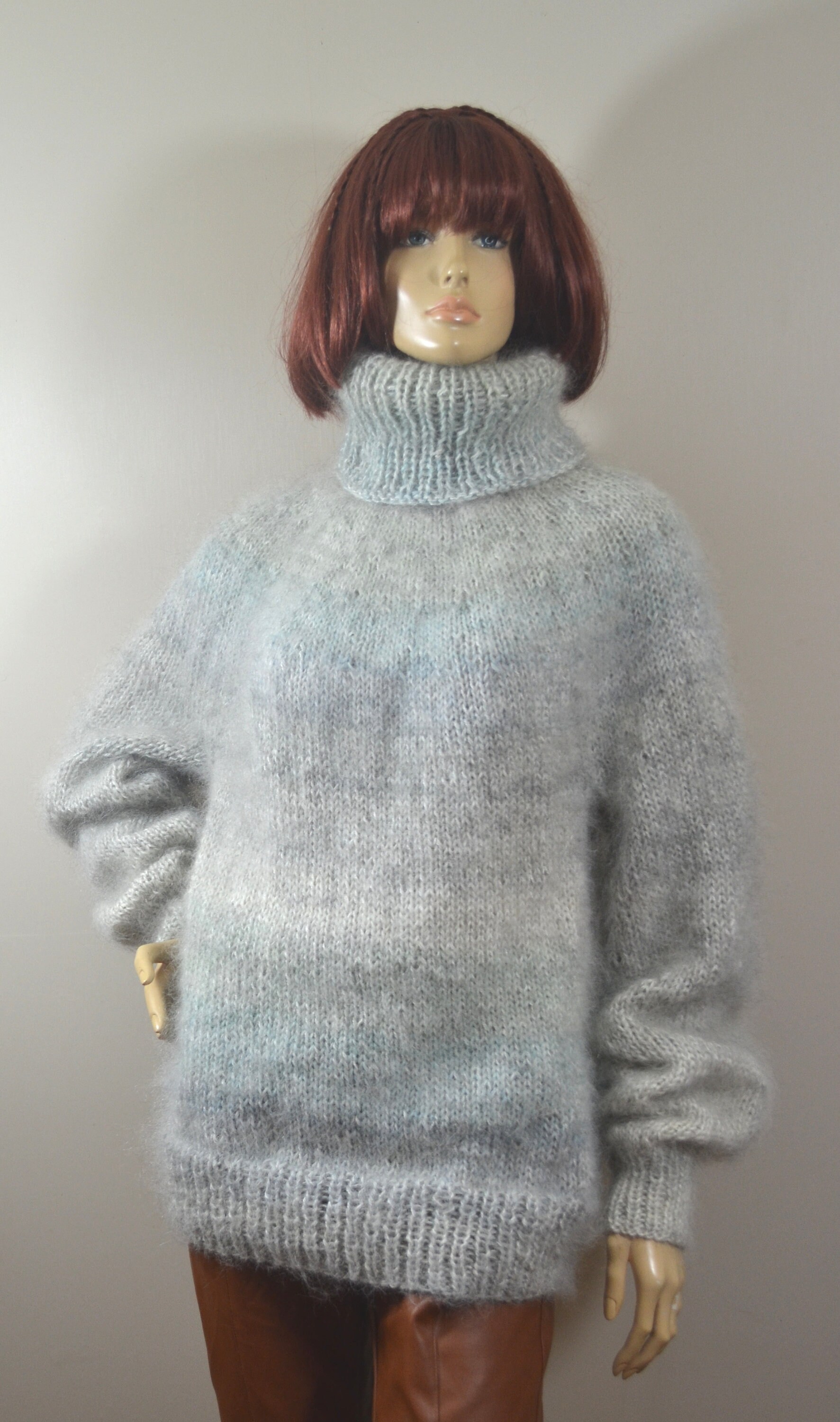 Alpaca and Mohair Turtleneck Sweater With Shadows-unisex-l - Etsy