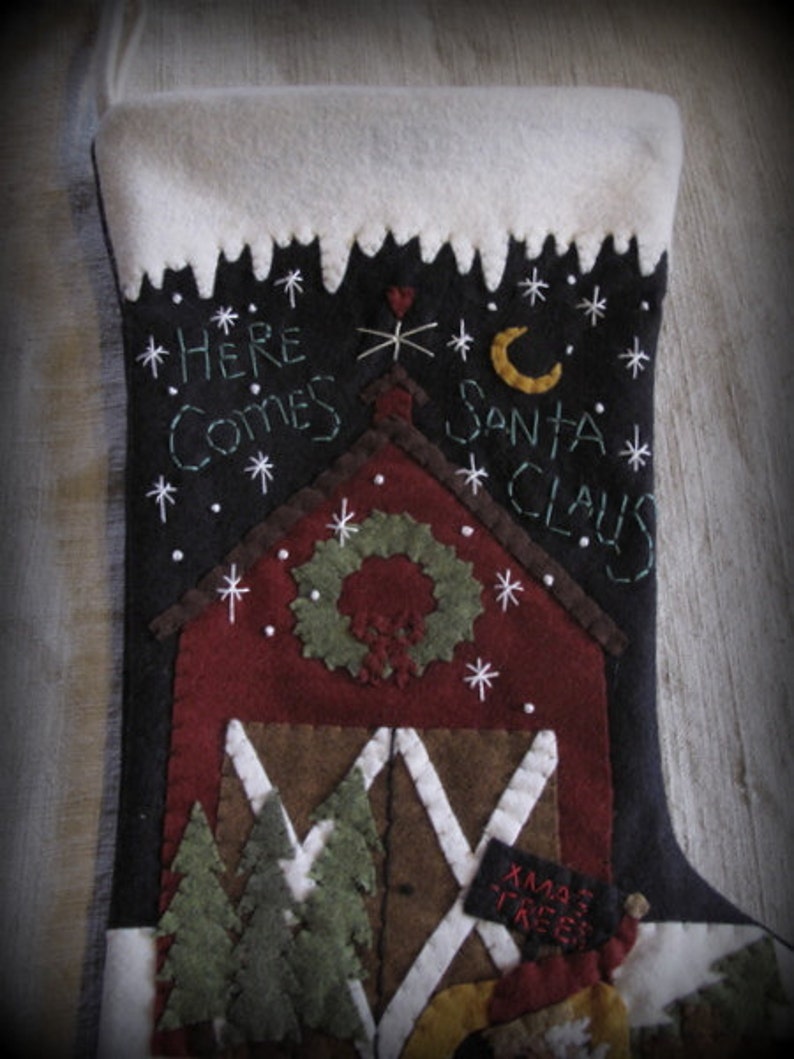 DIY KIT - Here Comes Santa Claus Stocking by Cheswickcompany - Etsy
