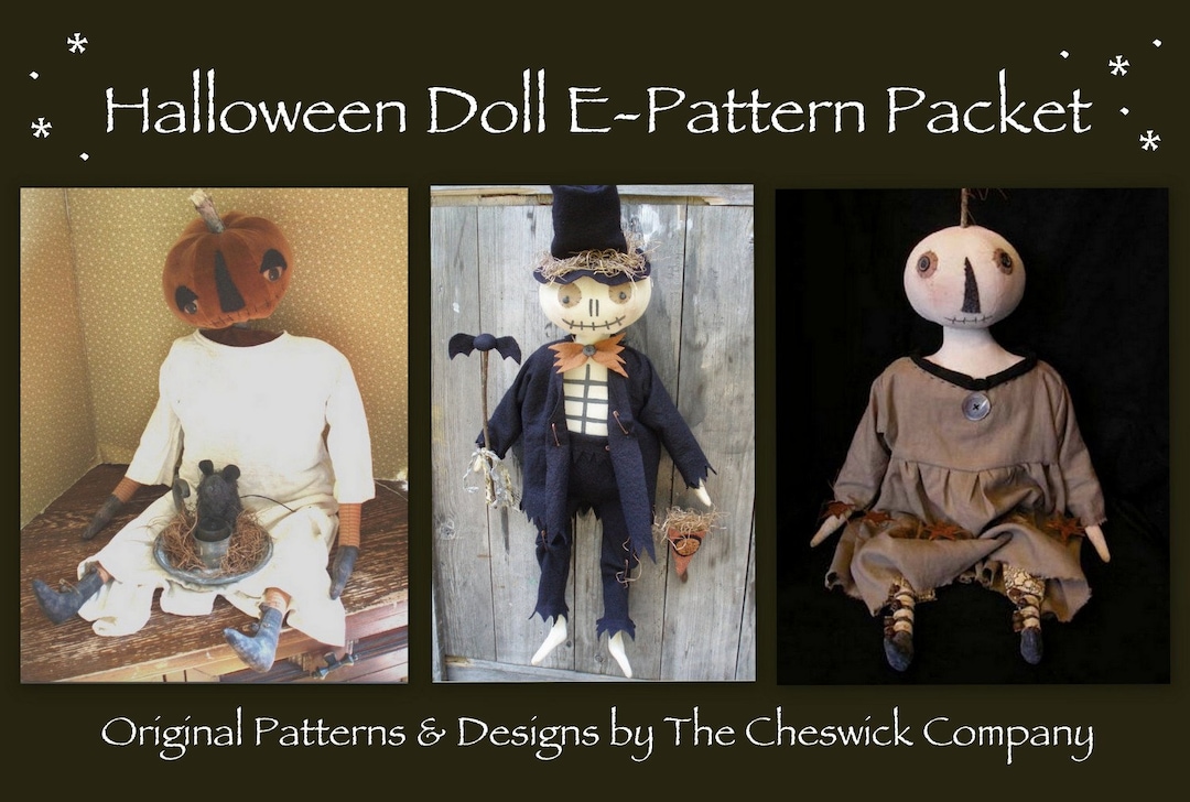 PDF DOWNLOAD DIY "halloween Doll" Pattern Packet by Cheswickcompany - Etsy